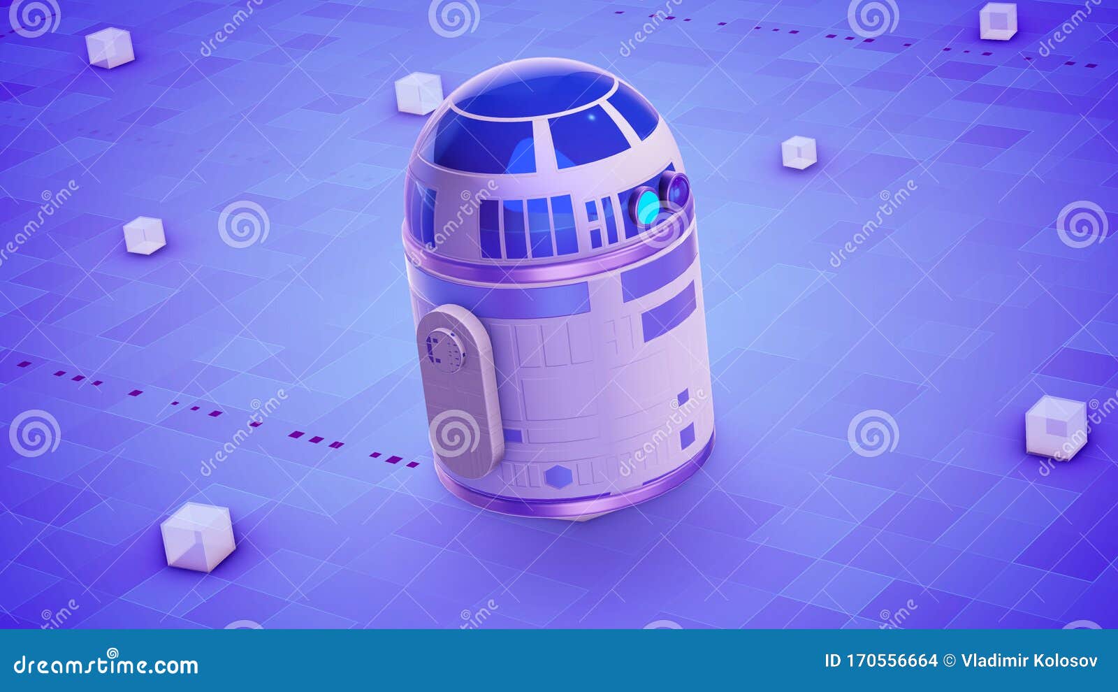 Sci-fi Droid Functioning on the Violet Surface Stock Illustration ...