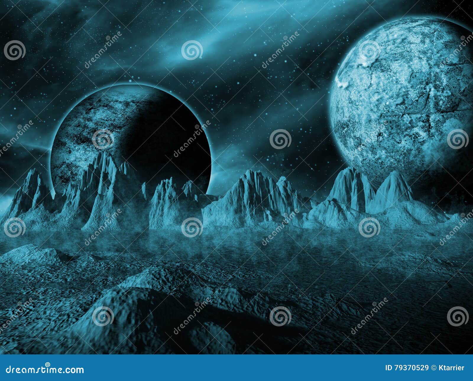 Sci-fi Fantasy Space Scene Alien Planet Stock Illustration ...