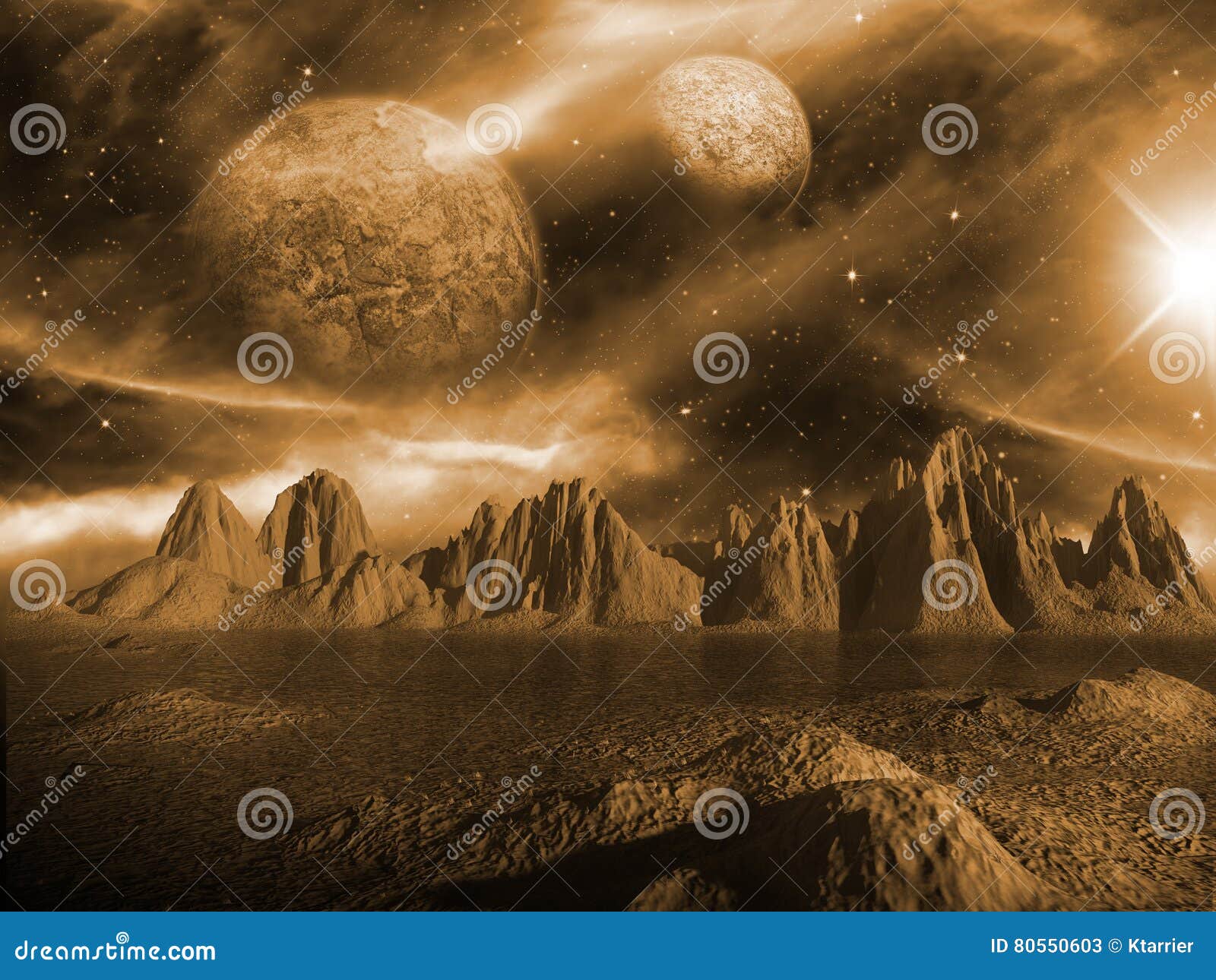 Sci-fi Fantasy Space Scene Alien Planet Stock Illustration ...