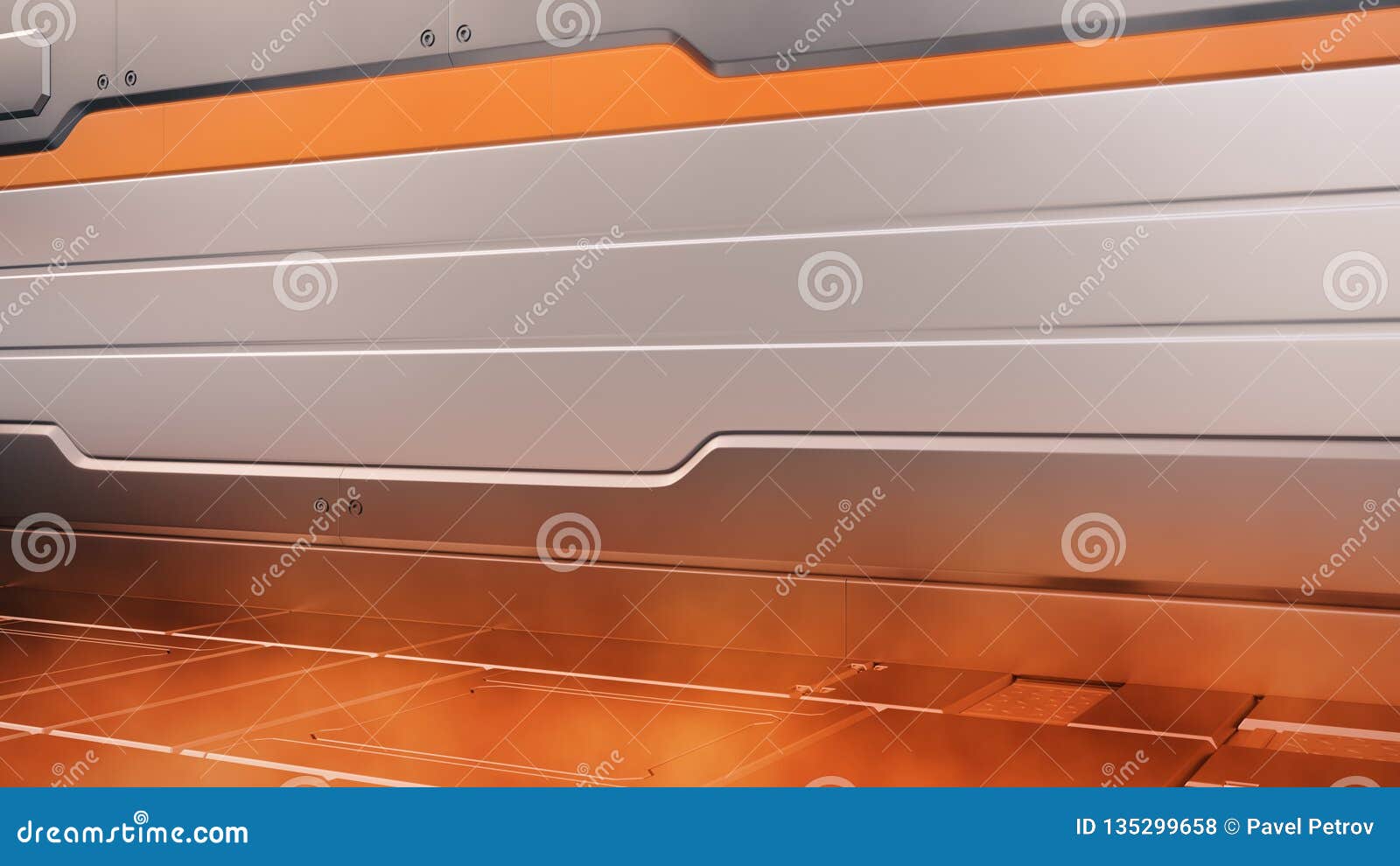 Sci-Fi Fire Damaged Metallic Corridor Background 3d Render Stock ...