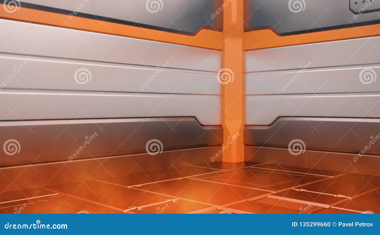 Sci-Fi Fire Damaged Metallic Corridor Background 3d Render Stock ...