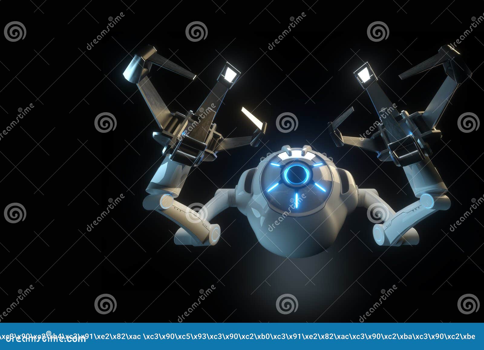 Sci Fi Flying Drone with Camera or Futuristic Assembly Machine Isolated ...