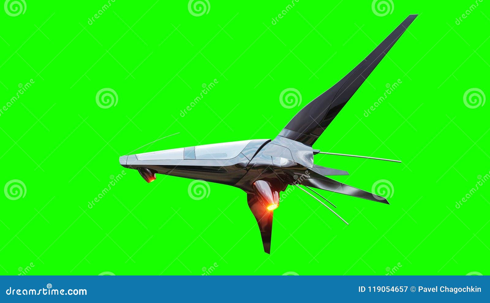 Sci Fi Fufturistic Ship. Concept of Future. Green Screen. 3d Rendering ...