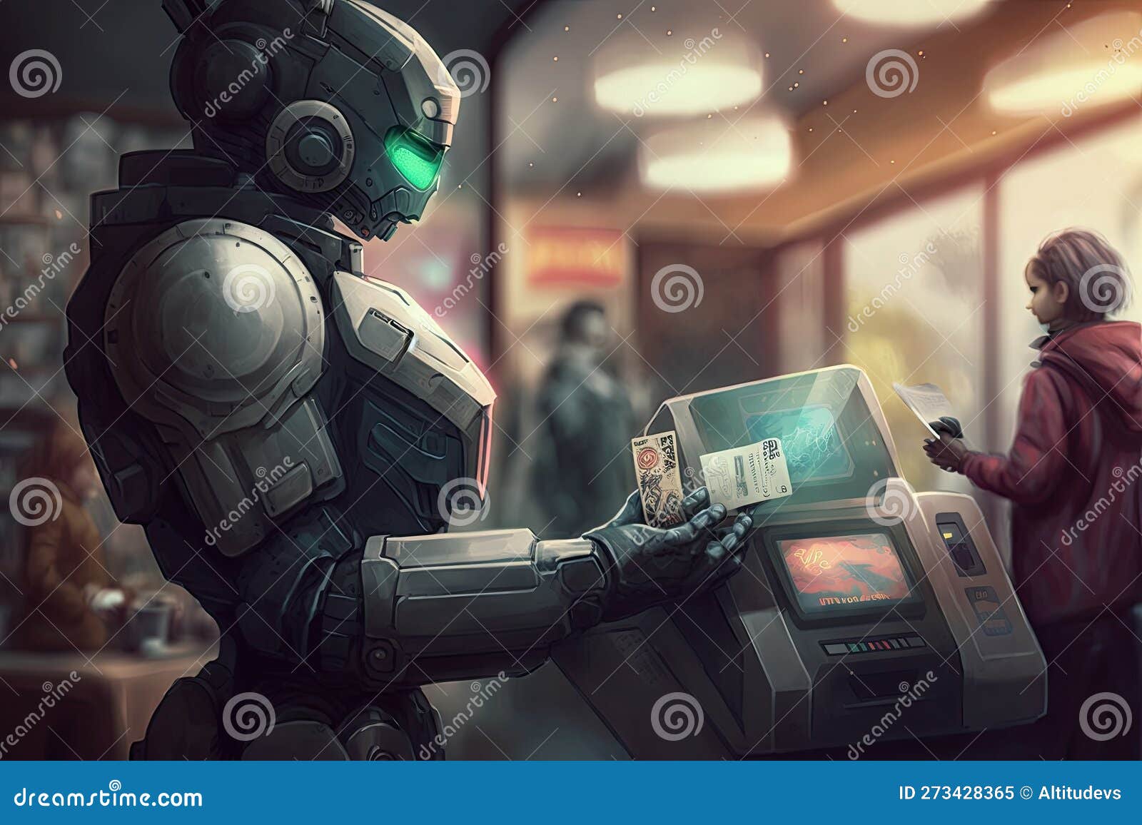 Sci-fi Future, with Android Robot Paying for Purchase Using Contactless Payment Stock ...