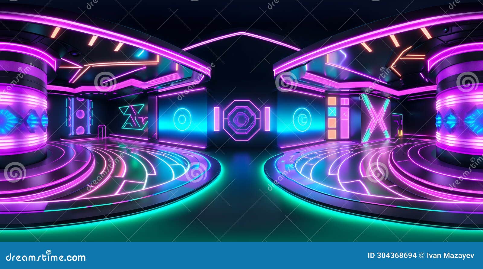 Equirectangular Cyberpunk Neon Interior 360 Degree HDRI Map Stock ...