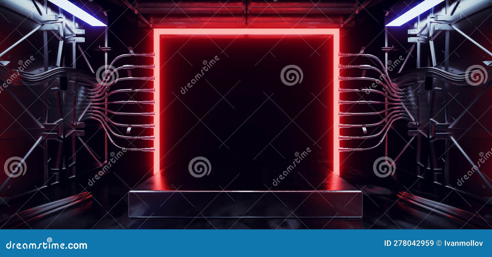 Sci Fi Futuristic Alien Spaceship Room Stage Neon Glowing Red Frame ...