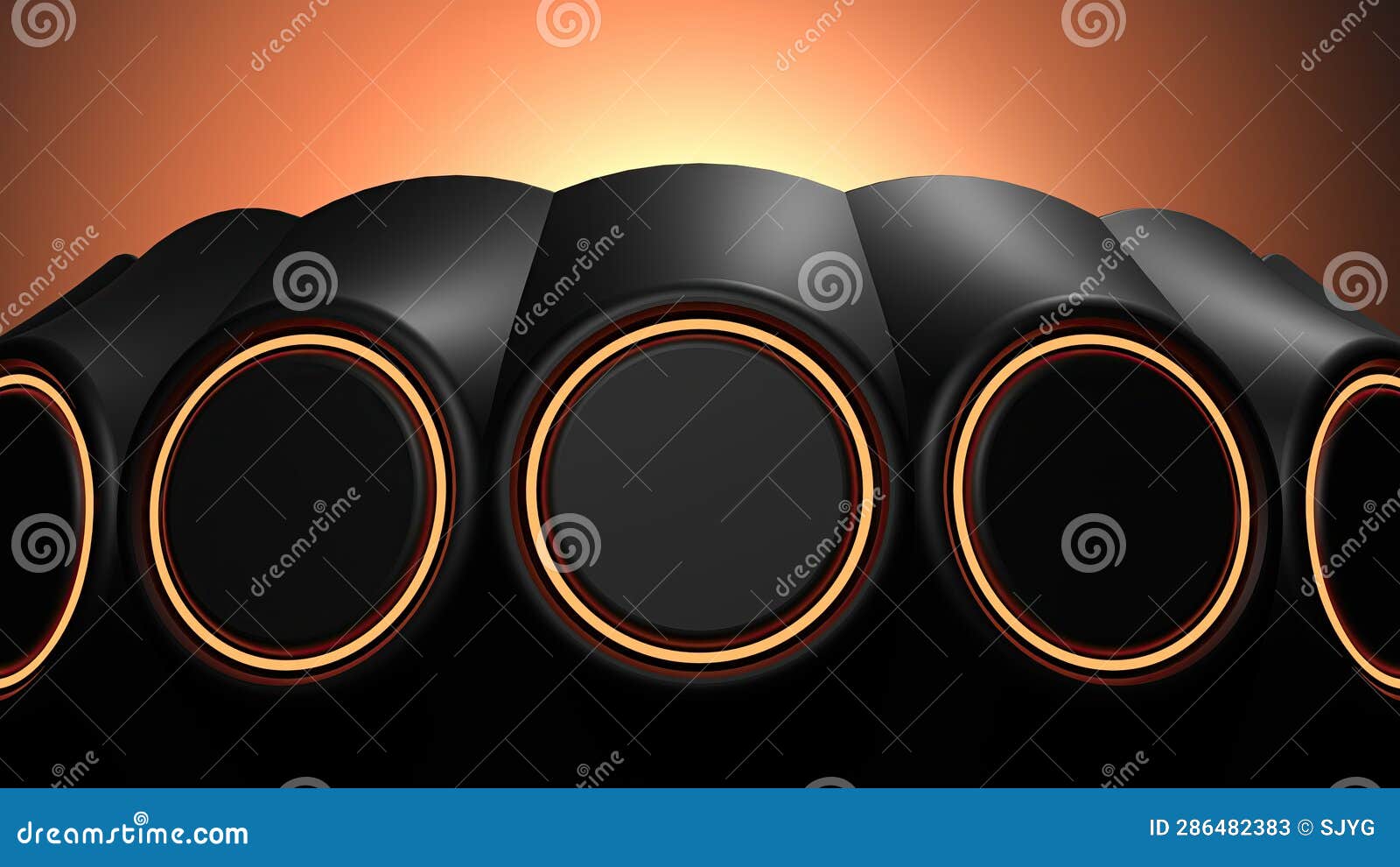 A Sci-fi Futuristic Button Arranged in a Circle with a Glowing Orange ...