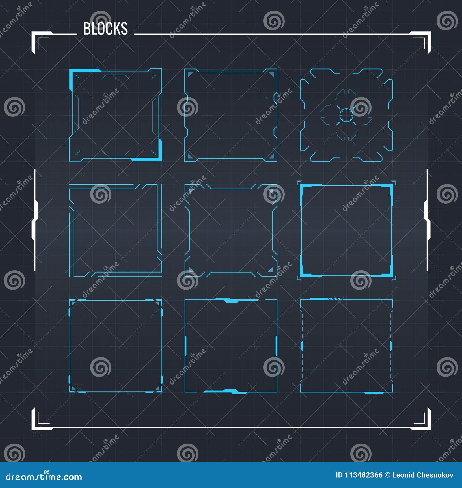 Sci-Fi HUD Ui Square Frames Stock Vector - Illustration of icons ...