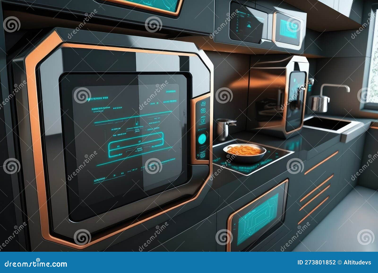 Sci-fi Futuristic Kitchen, with Touch Screen Controls and Sleek ...