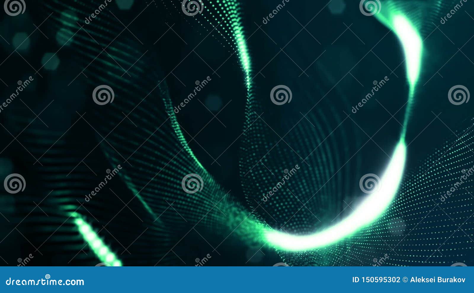 Sci-fi Green Background of Luminous Particles that Form Curves ...