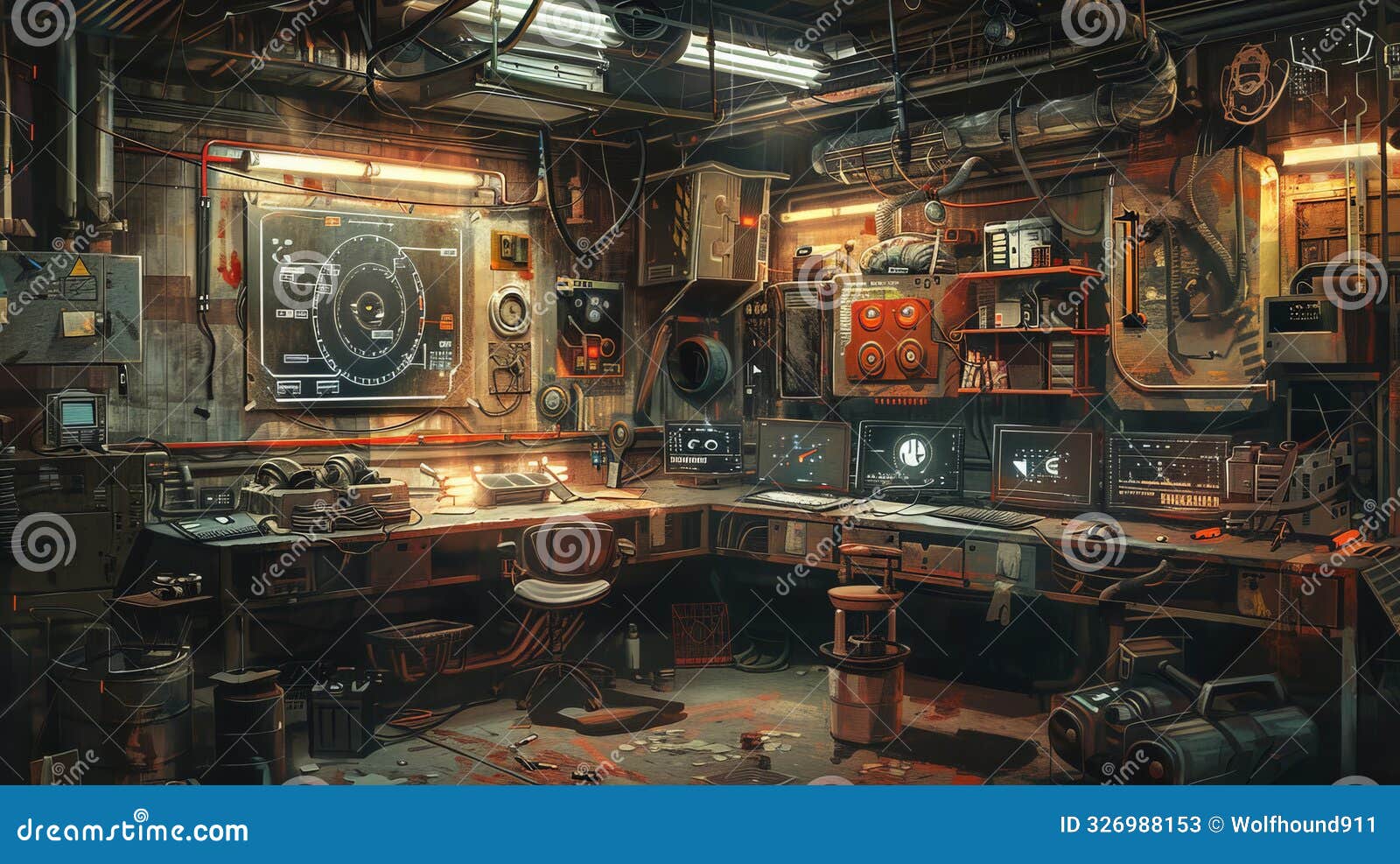 Sci Fi Grunge Modern Clean Background Featuring a High-tech Workshop ...