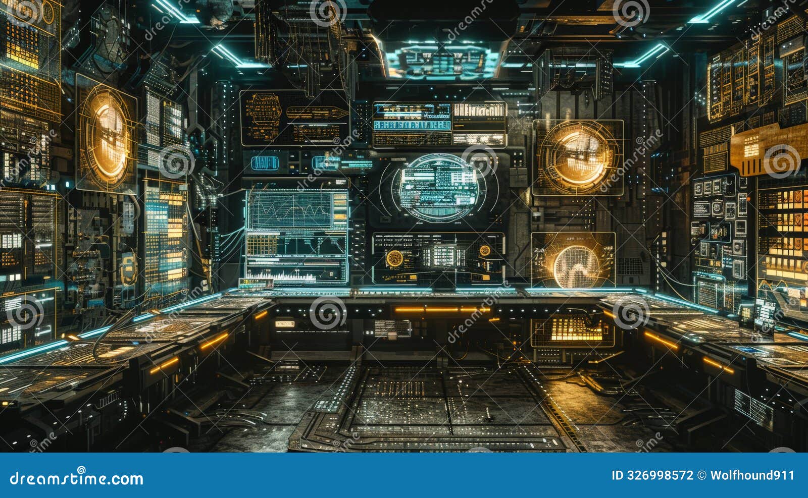 Sci Fi Grunge Modern Clean Background of a High-tech Control Room, with ...