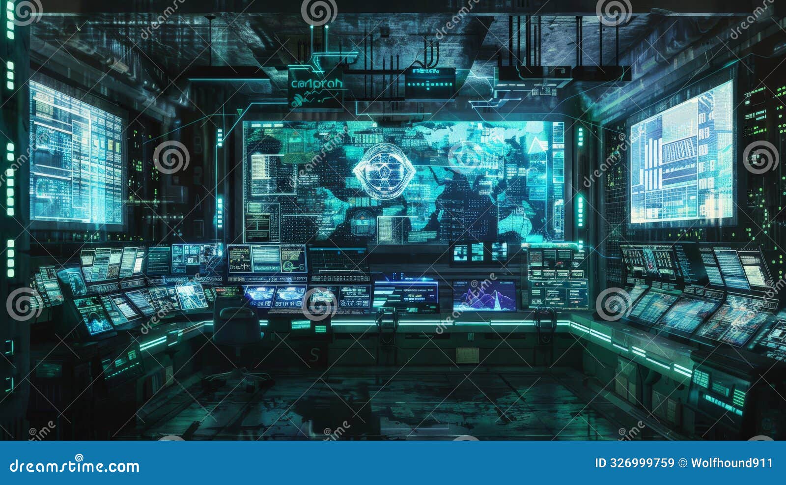 Sci Fi Grunge Modern Clean Background of a High-tech Control Room, with ...