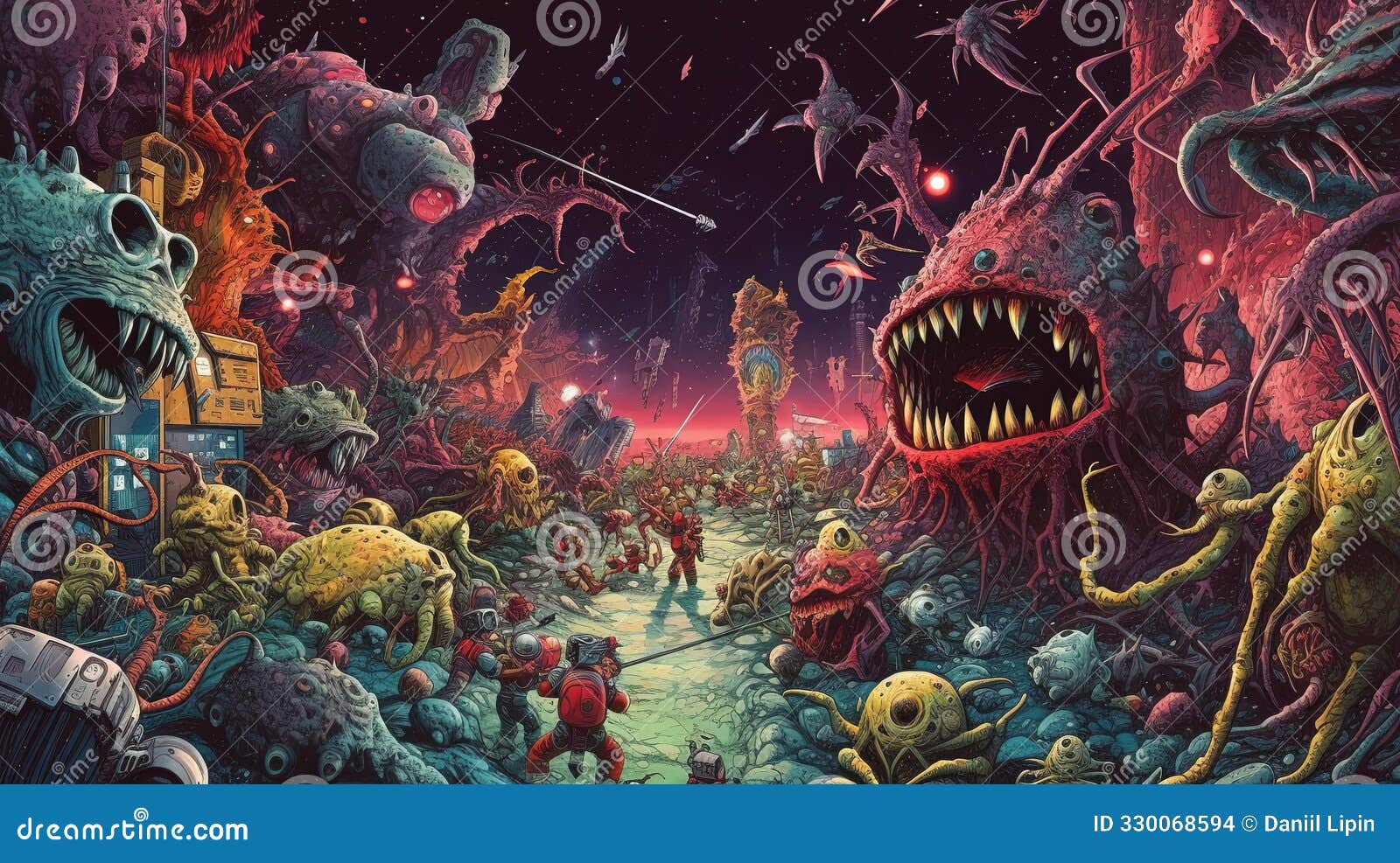 A Sci-fi Horror Scene With A Spaceship Infested With Alien Creatures ...