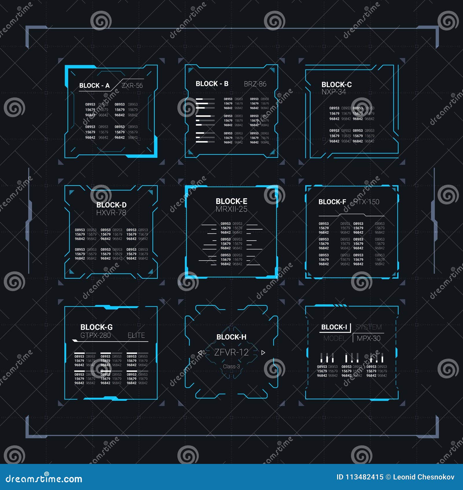 Sci-Fi HUD Ui Square Frames Stock Vector - Illustration of icons ...