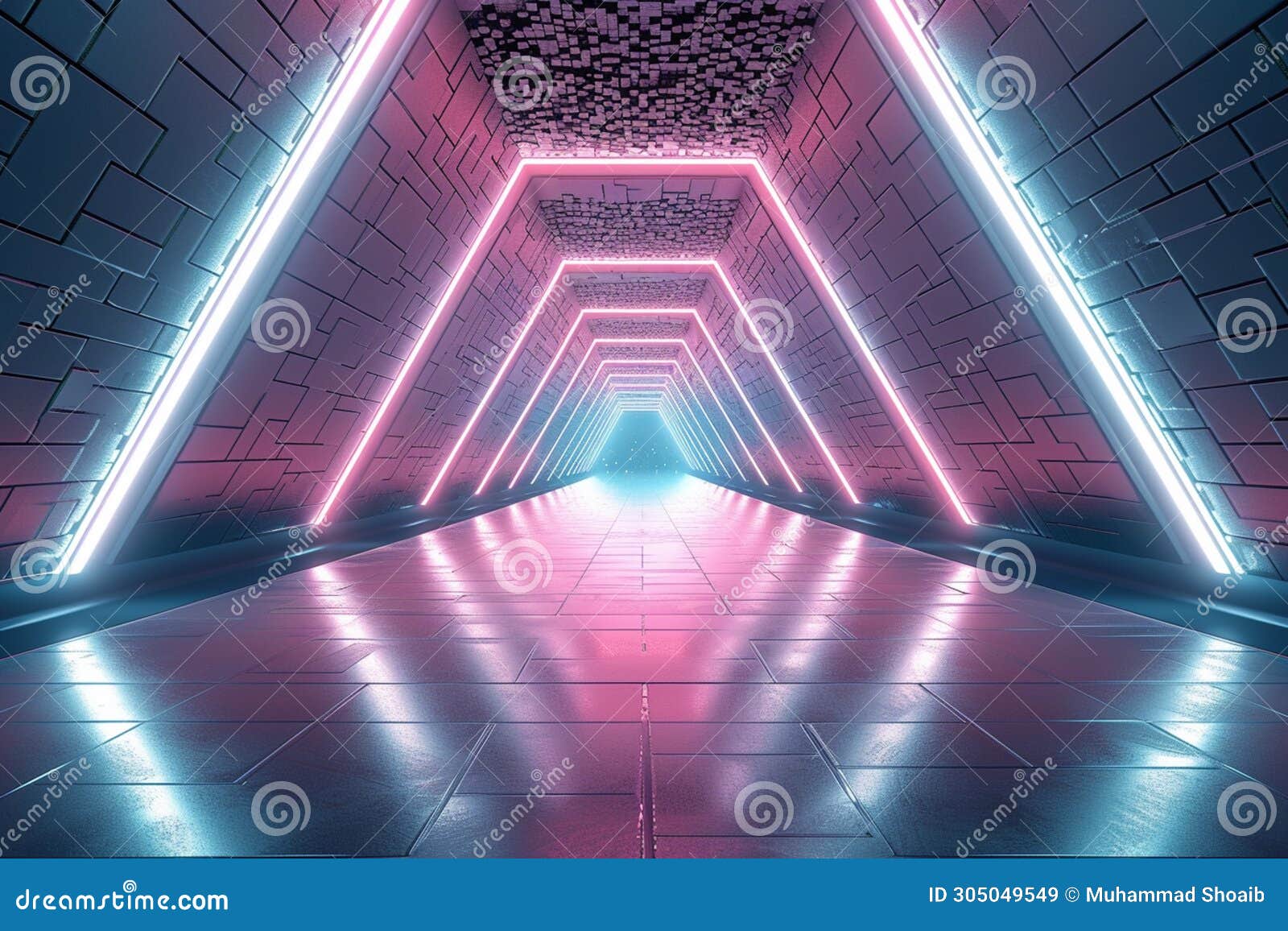 Sci Fi Hyperloop Pipe, Neon Light Tunnel Techno Walkway, 3D Stock ...