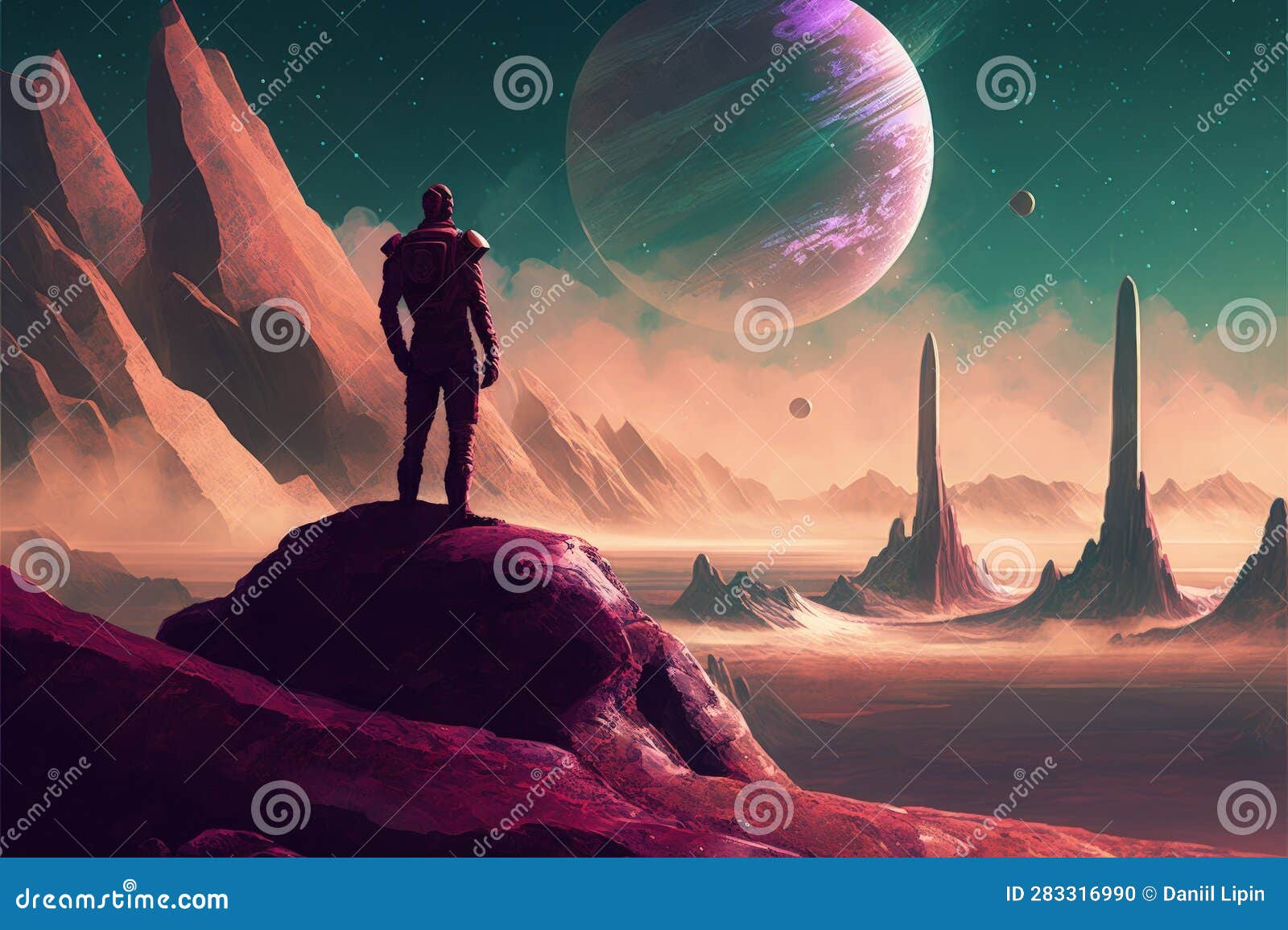 Sci-fi Illustration of a Man Observing the Earth S Surface from Outer ...