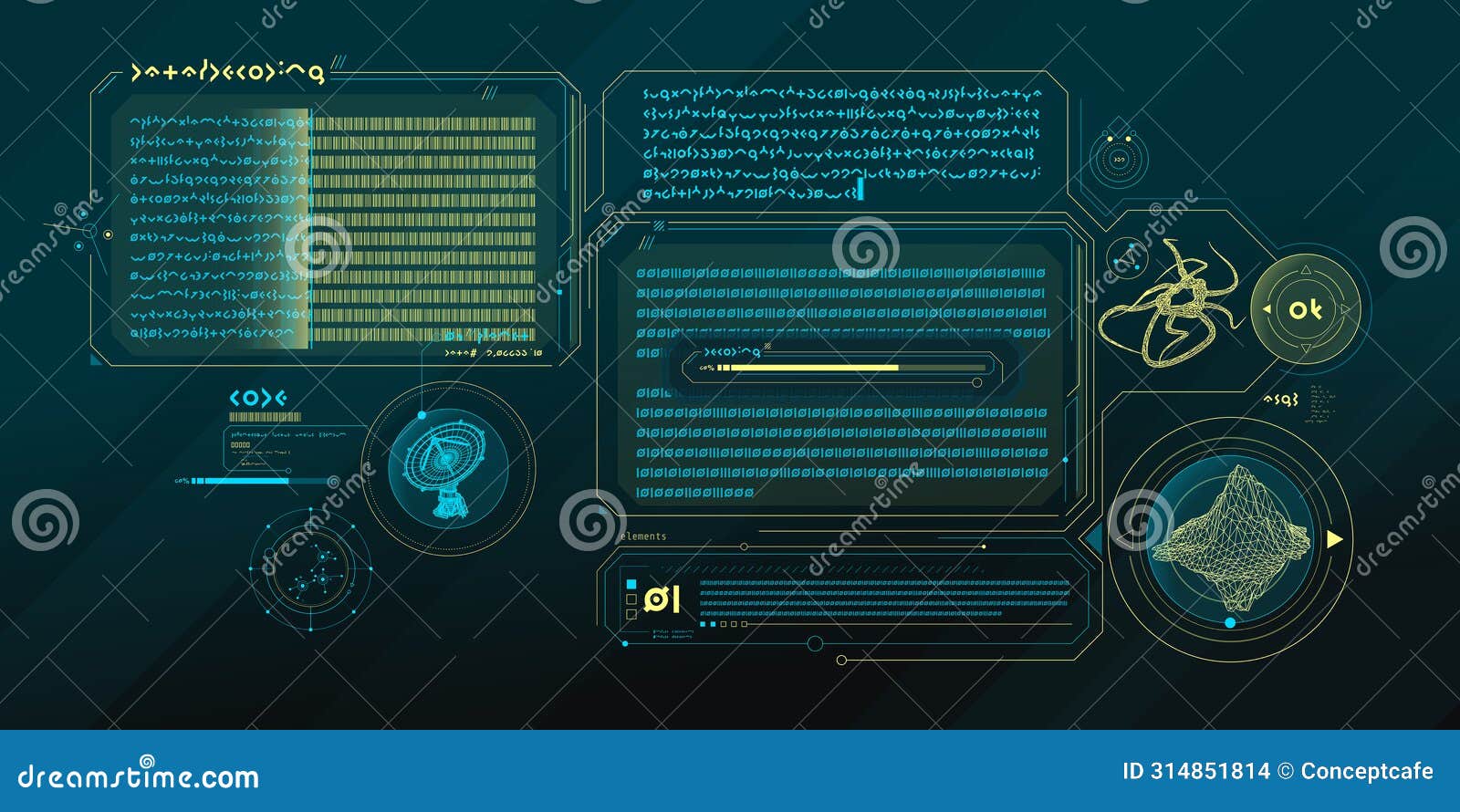 Sci-fi Interface of Data Decoding Program. Stock Vector - Illustration ...