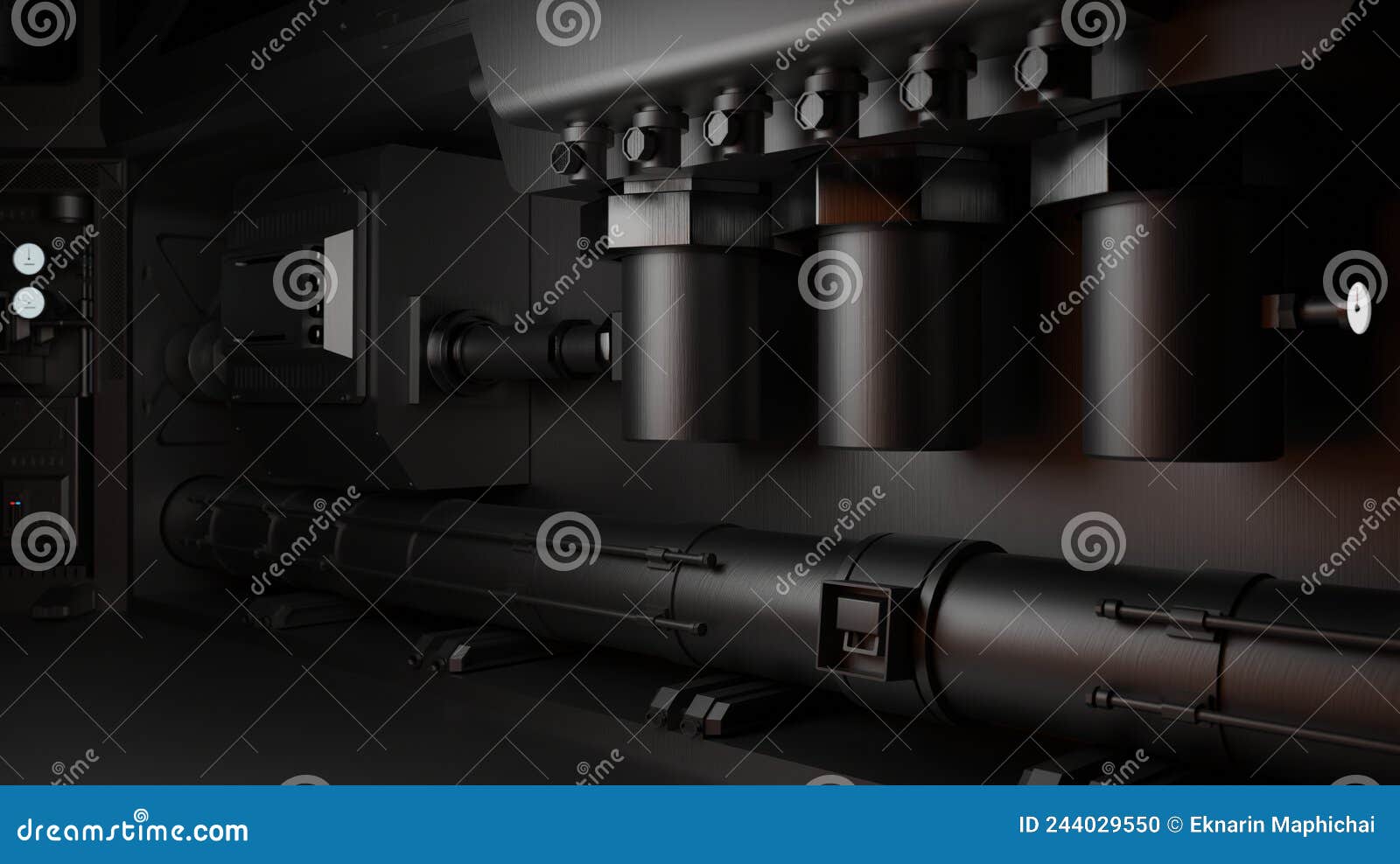 Sci-fi Interior Laboratory Control Room in Dark Scene Stock ...