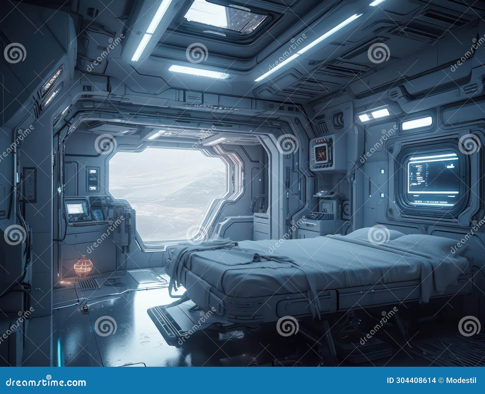 Sci-fi Interior from a Spacecraft with White Details Stock Illustration - Illustration of tech ...