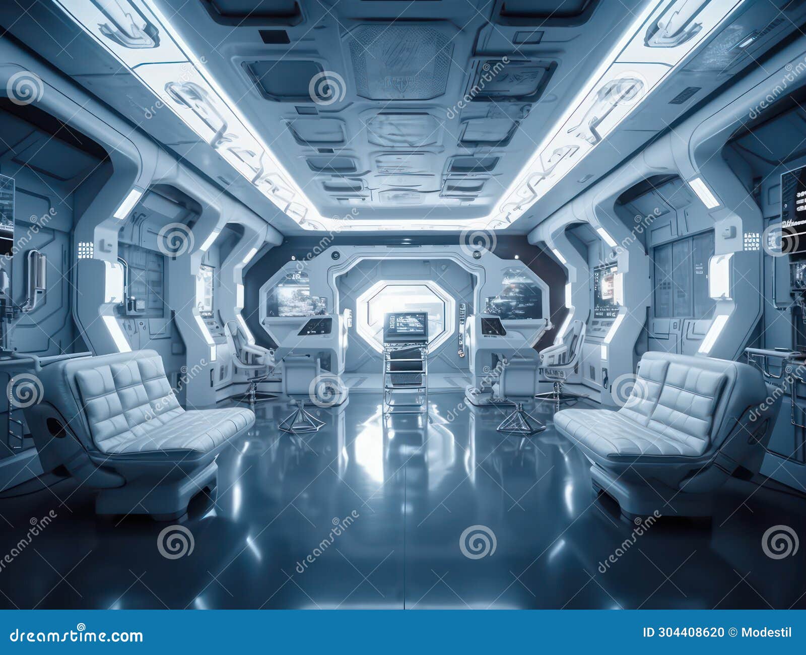 Sci-fi Interior from a Spacecraft with White Details Stock Illustration - Illustration of ...