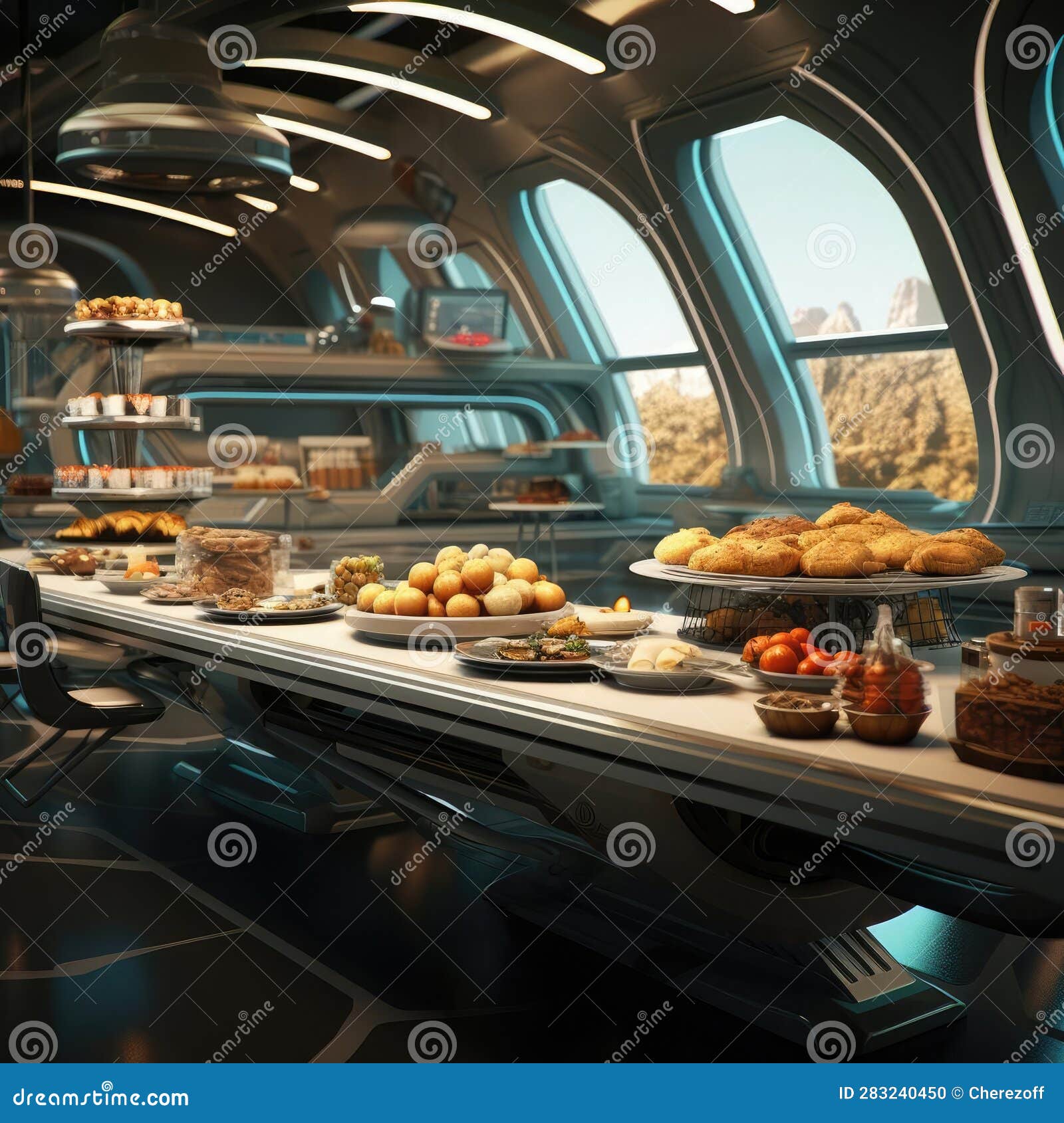Sci-fi Kitchen of the Future Stock Illustration - Illustration of ...