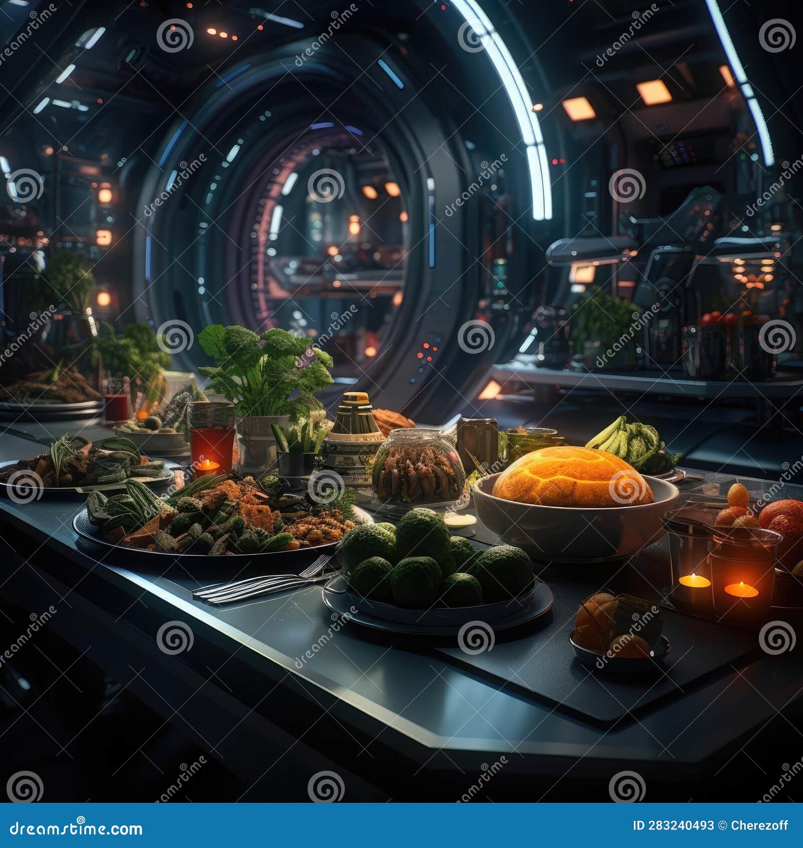 Sci-fi Kitchen of the Future Stock Illustration - Illustration of ...