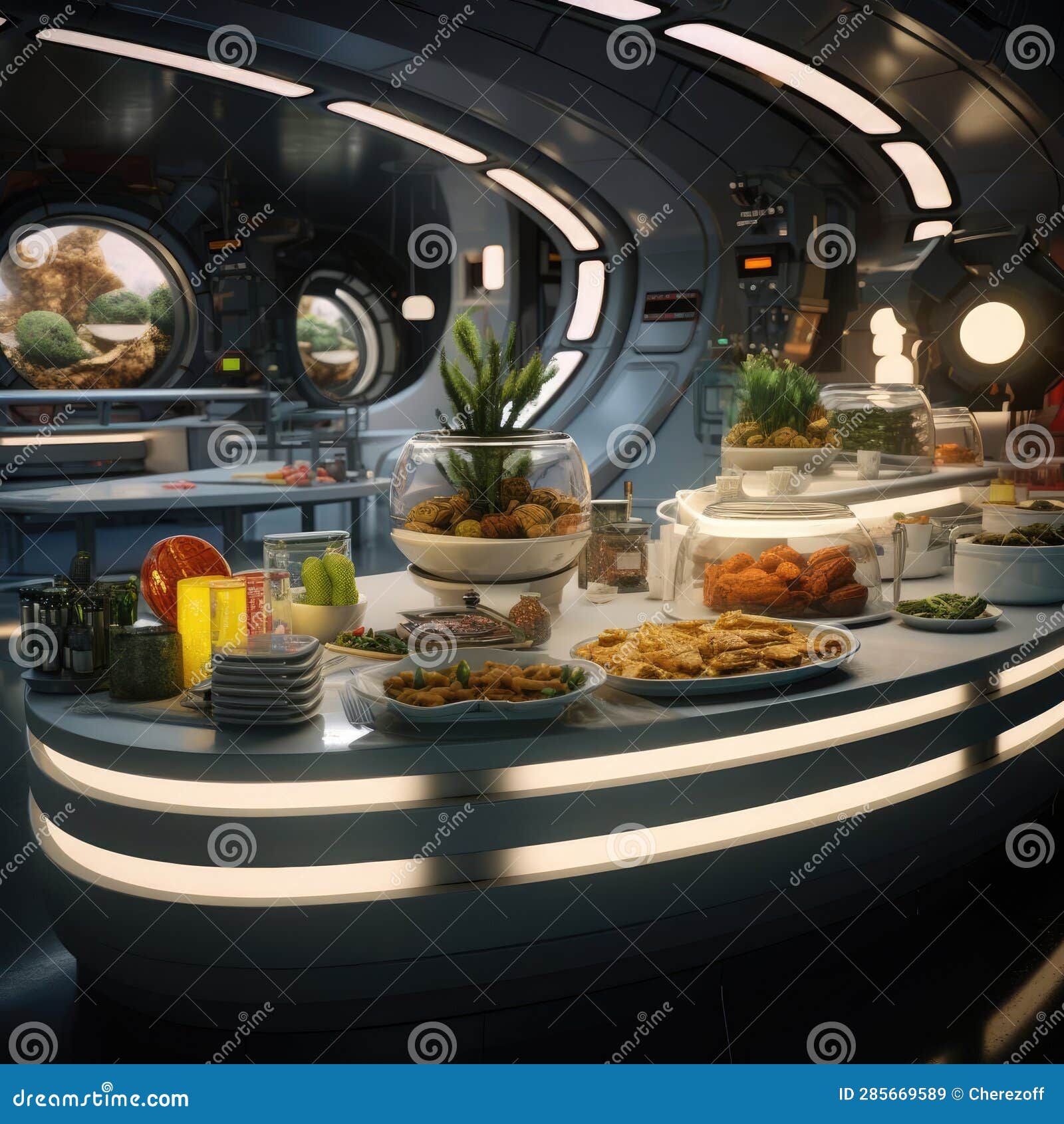 Sci-fi Kitchen of the Future Stock Illustration - Illustration of ...