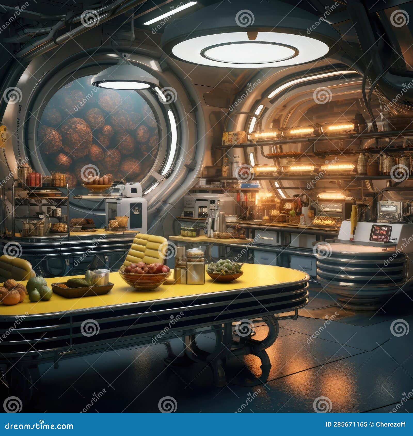 Sci-fi Kitchen of the Future Stock Illustration - Illustration of ...