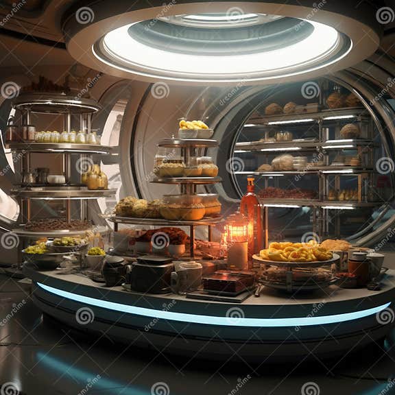 Sci-fi Kitchen of the Future Stock Illustration - Illustration of food ...
