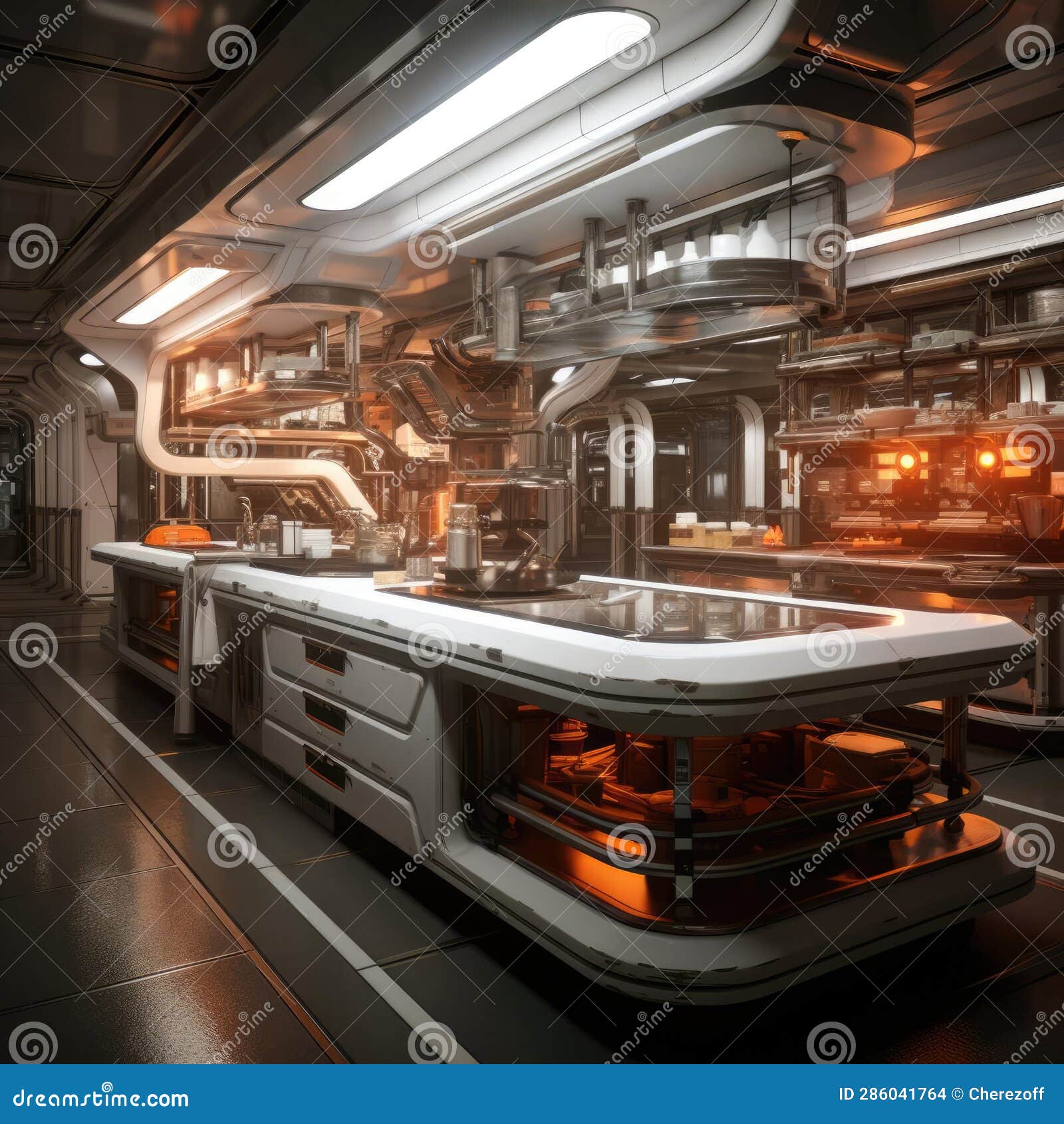 Sci-fi Kitchen of the Future Stock Illustration - Illustration of ...