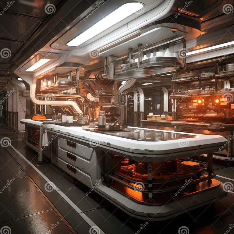 Sci-fi Kitchen of the Future Stock Illustration - Illustration of ...