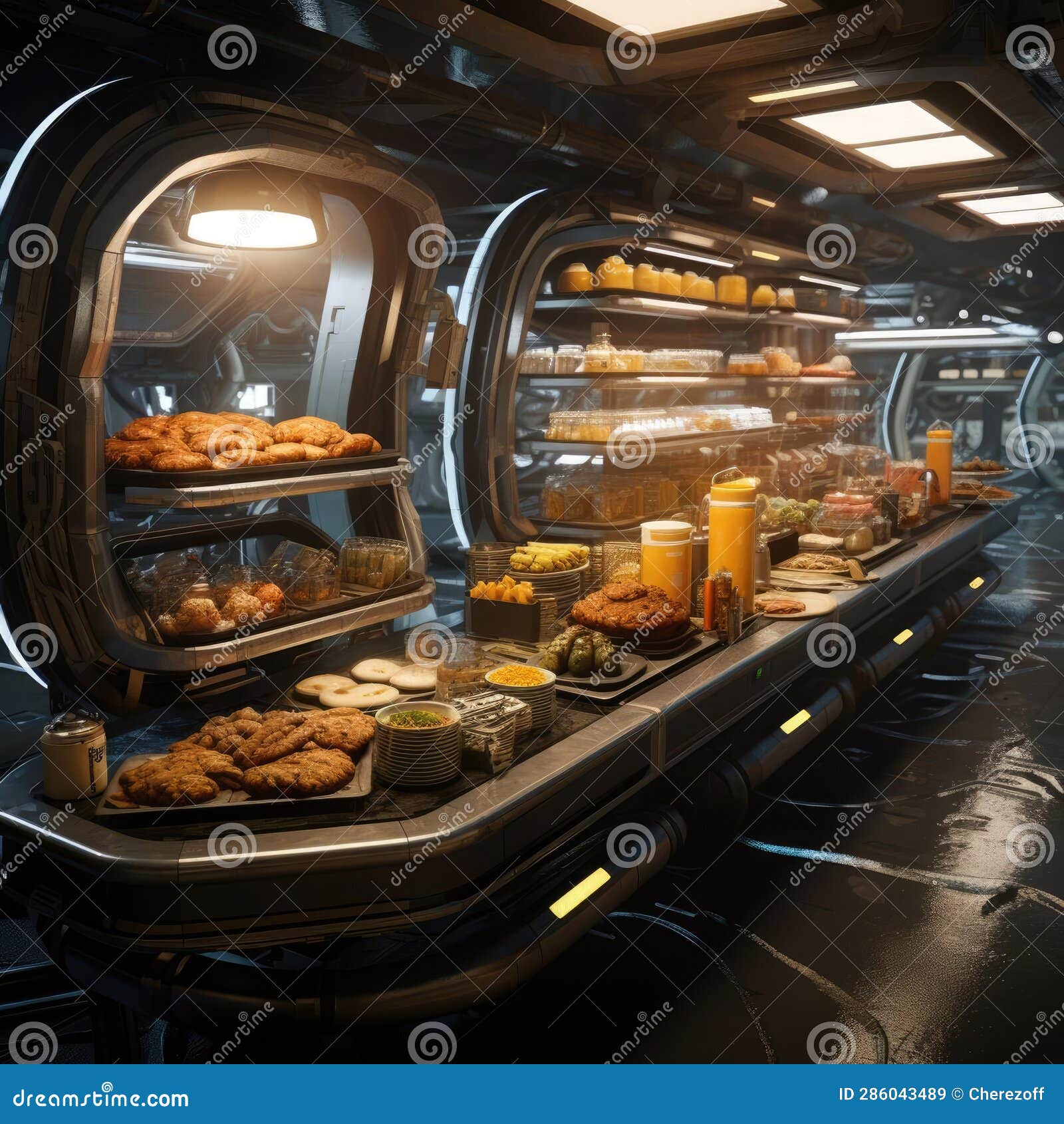 Sci-fi Kitchen of the Future Stock Illustration - Illustration of ...