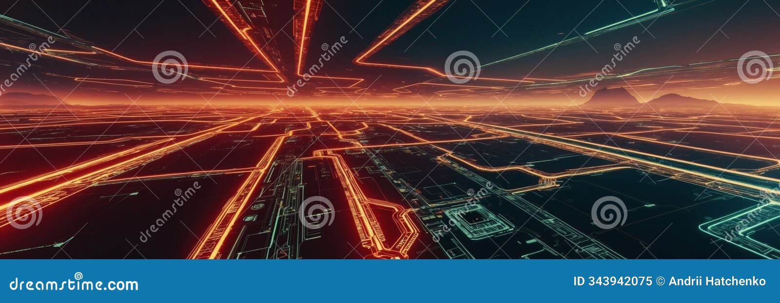 Sci-fi Landscape of Interconnected Digital Pathways Glowing in the Dark ...