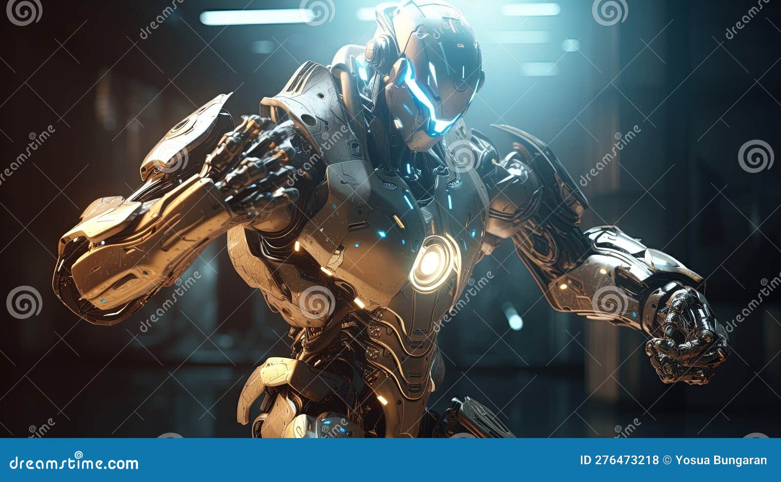 Sci Fi Mech Warrior Defensive Pose, Digital Art Illustration ...