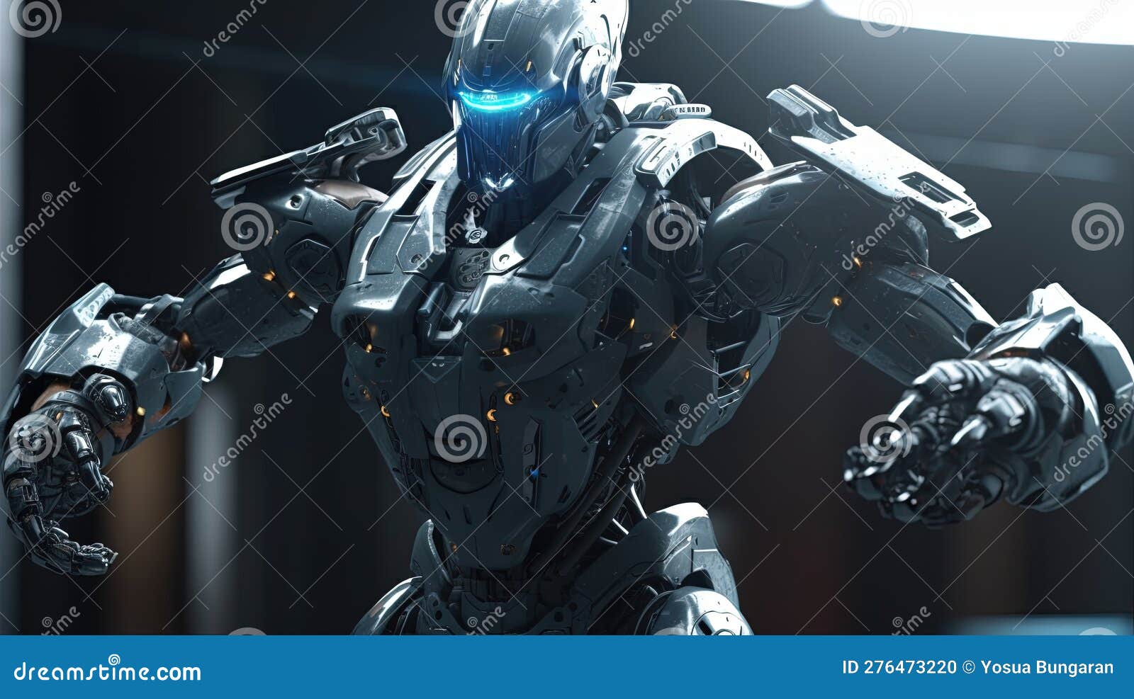 Sci Fi Mech Warrior Defensive Pose, Digital Art Illustration ...