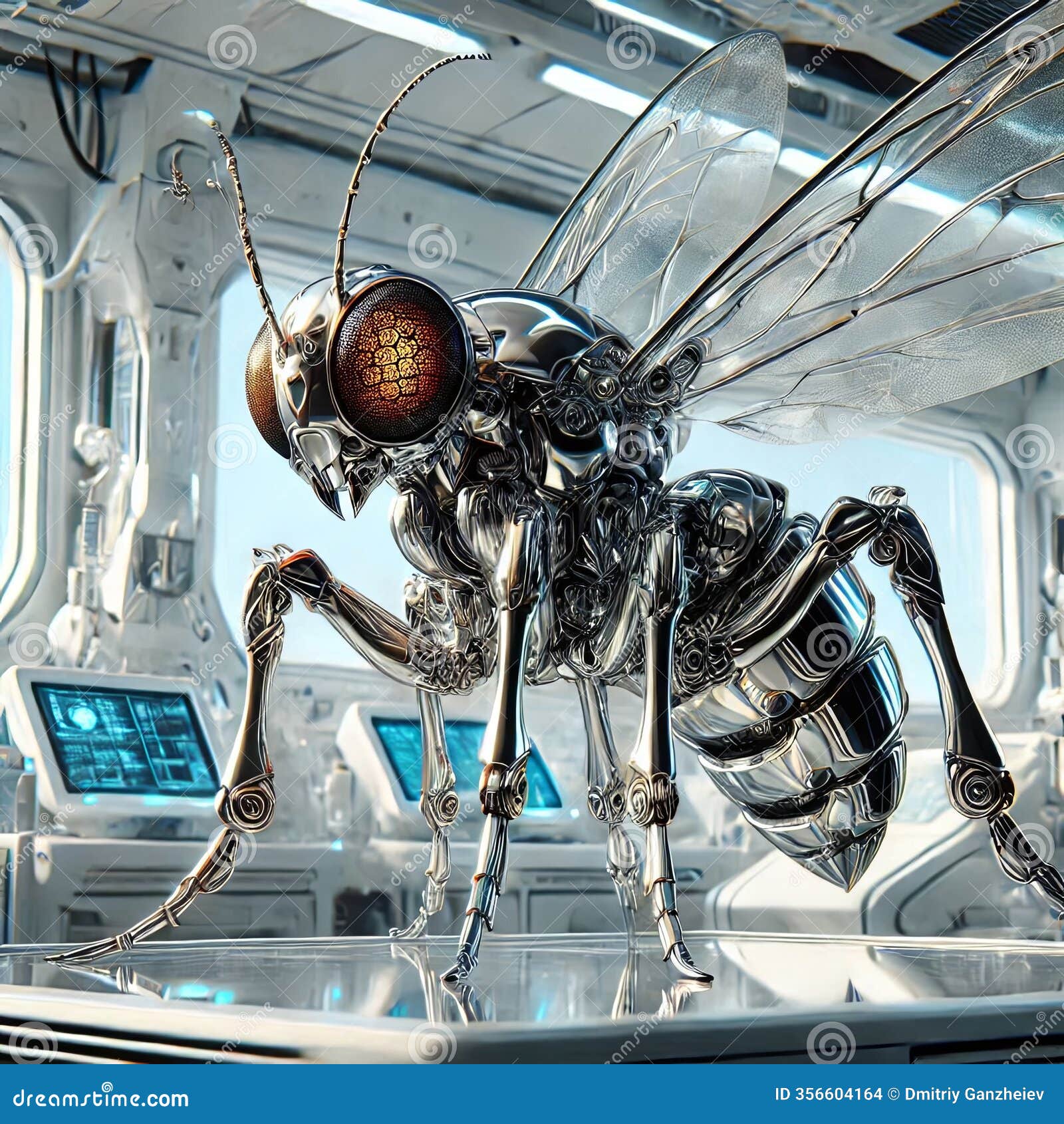 Sci-Fi Robotic Creature in a Laboratory Setting Stock Illustration ...
