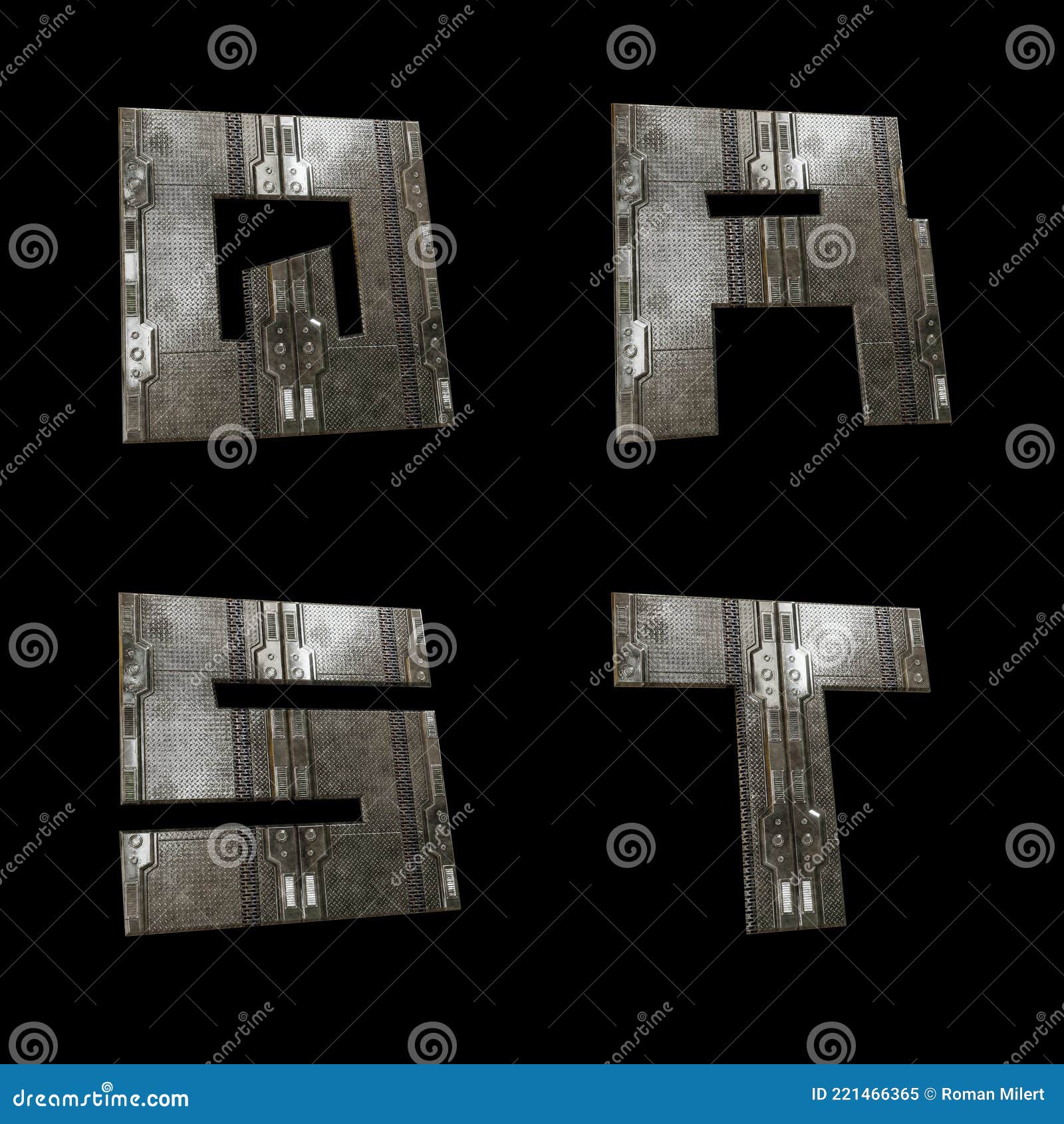Sci-fi Metal Panel Alphabet - Letters Q-T Stock Illustration ...