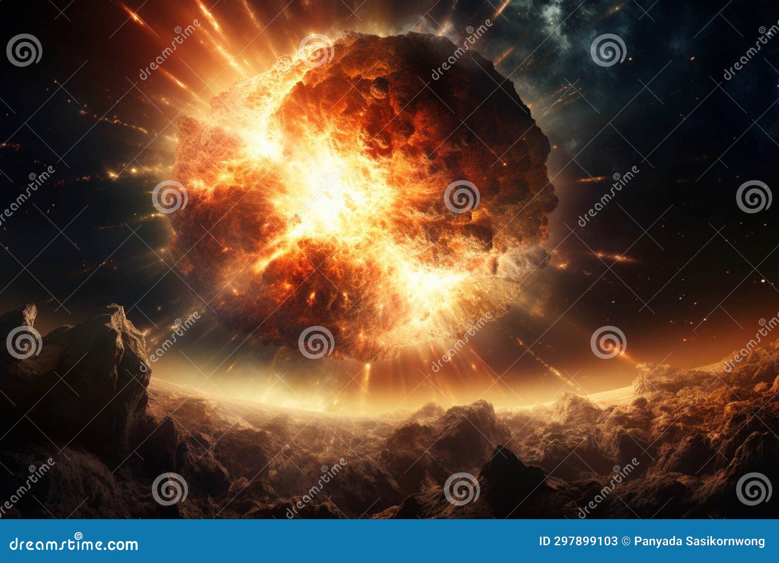 Sci-fi Meteor Explosion Huge Bomb in Space, Sci-fi Concept, Ai ...