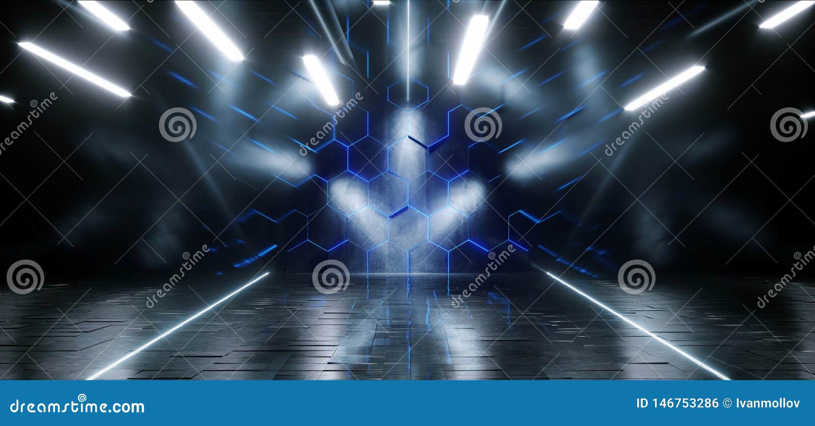 Sci Fi Neon Futuristic Blue Cold Club Stage Room Hall Show Vibrant