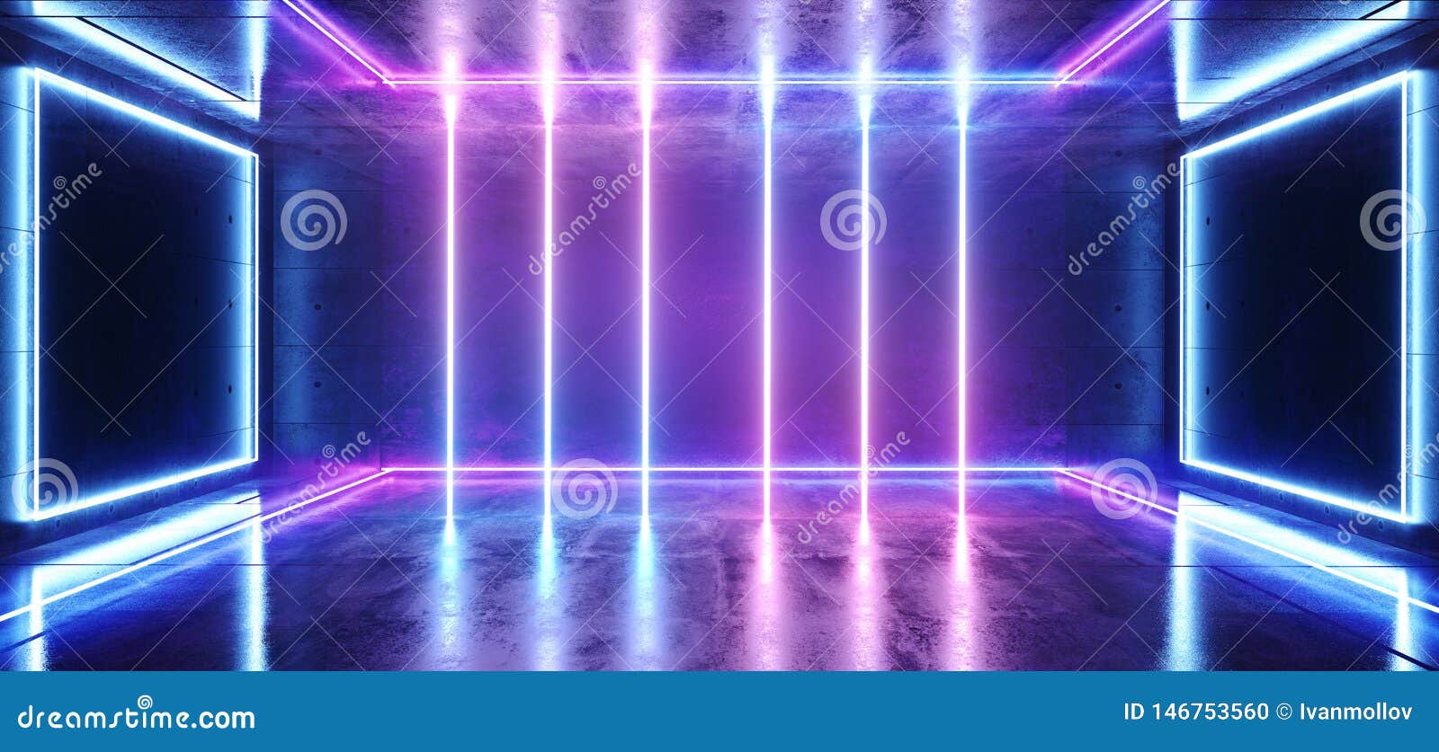 Sci Fi Neon Futuristic Purple Blue Cold Club Stage Room Hall Show