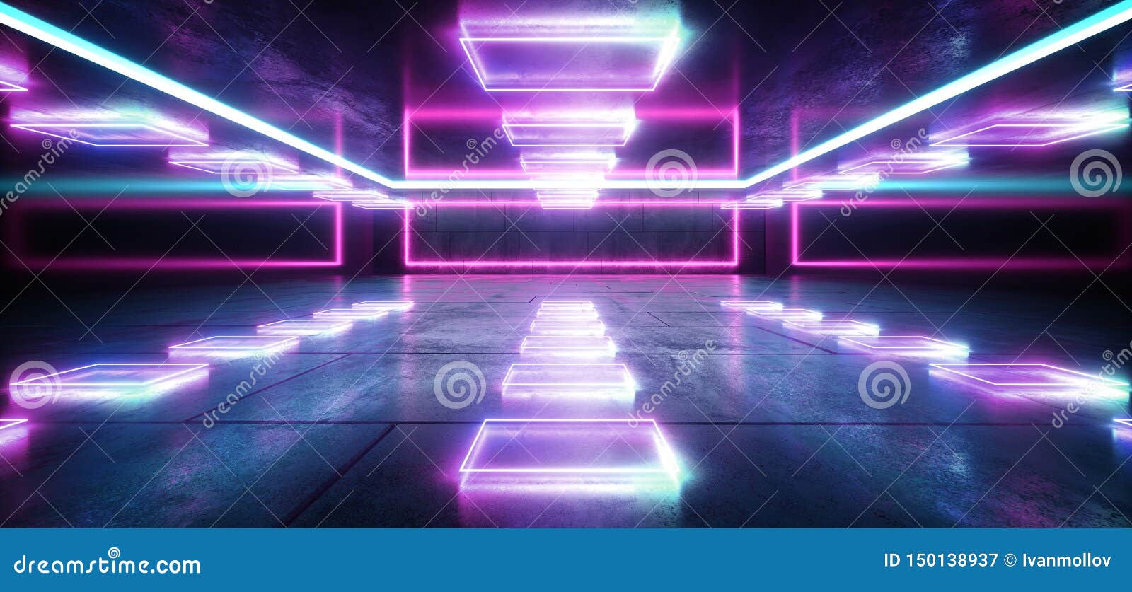 Sci Fi Neon Lights Concrete Grunge Corridor Hall Gallery Studio Vibrant ...