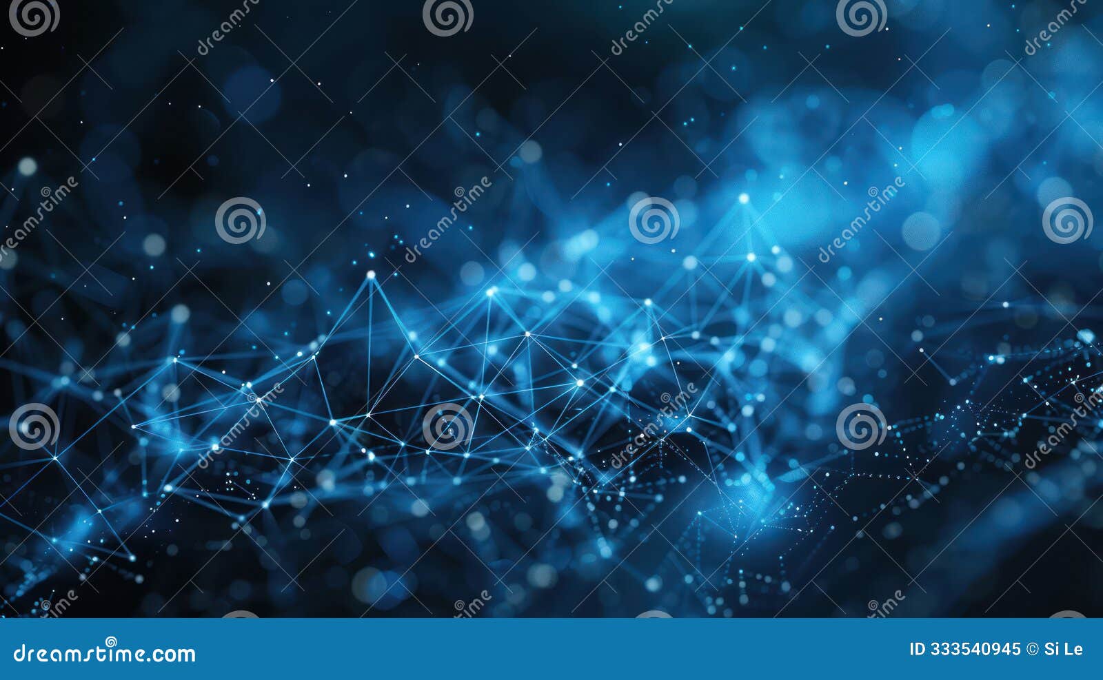 Sci-Fi Network Grid with Blue Particles and Data Graphic Background ...