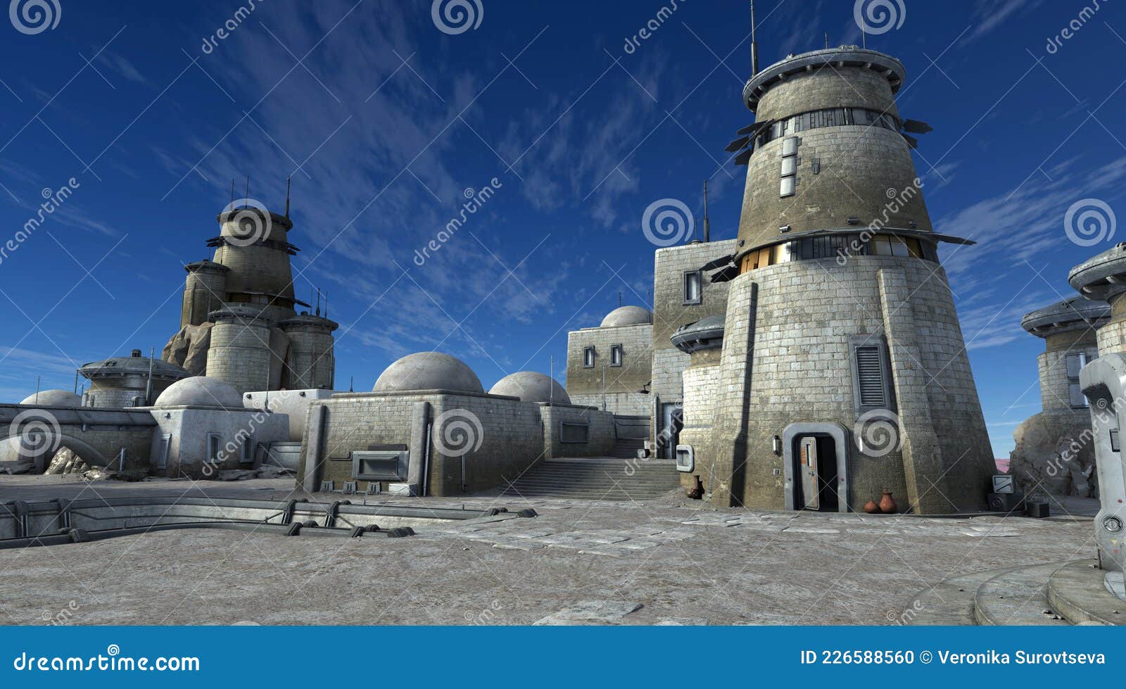 Sci-Fi Outpost Scenery 3d Render Stock Illustration - Illustration of ...