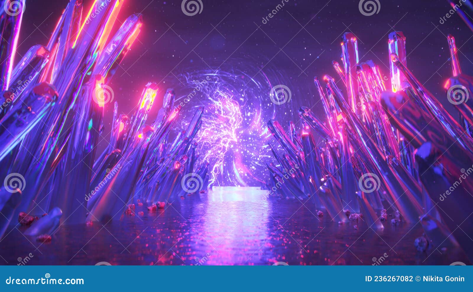 Sci-fi Pathway with Cosmic Crystal Minerals 3D Rendering Stock ...