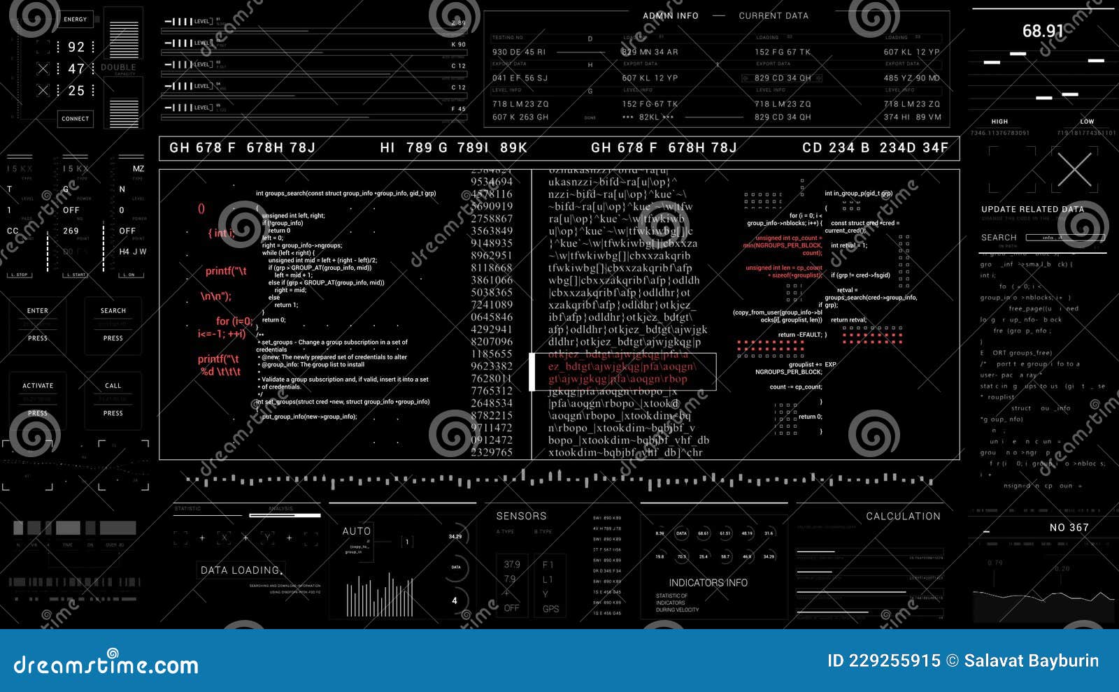 Sci Fi Pattern.2D GFX.HUD User Interface.Technological Programming Text Code and Infographic ...