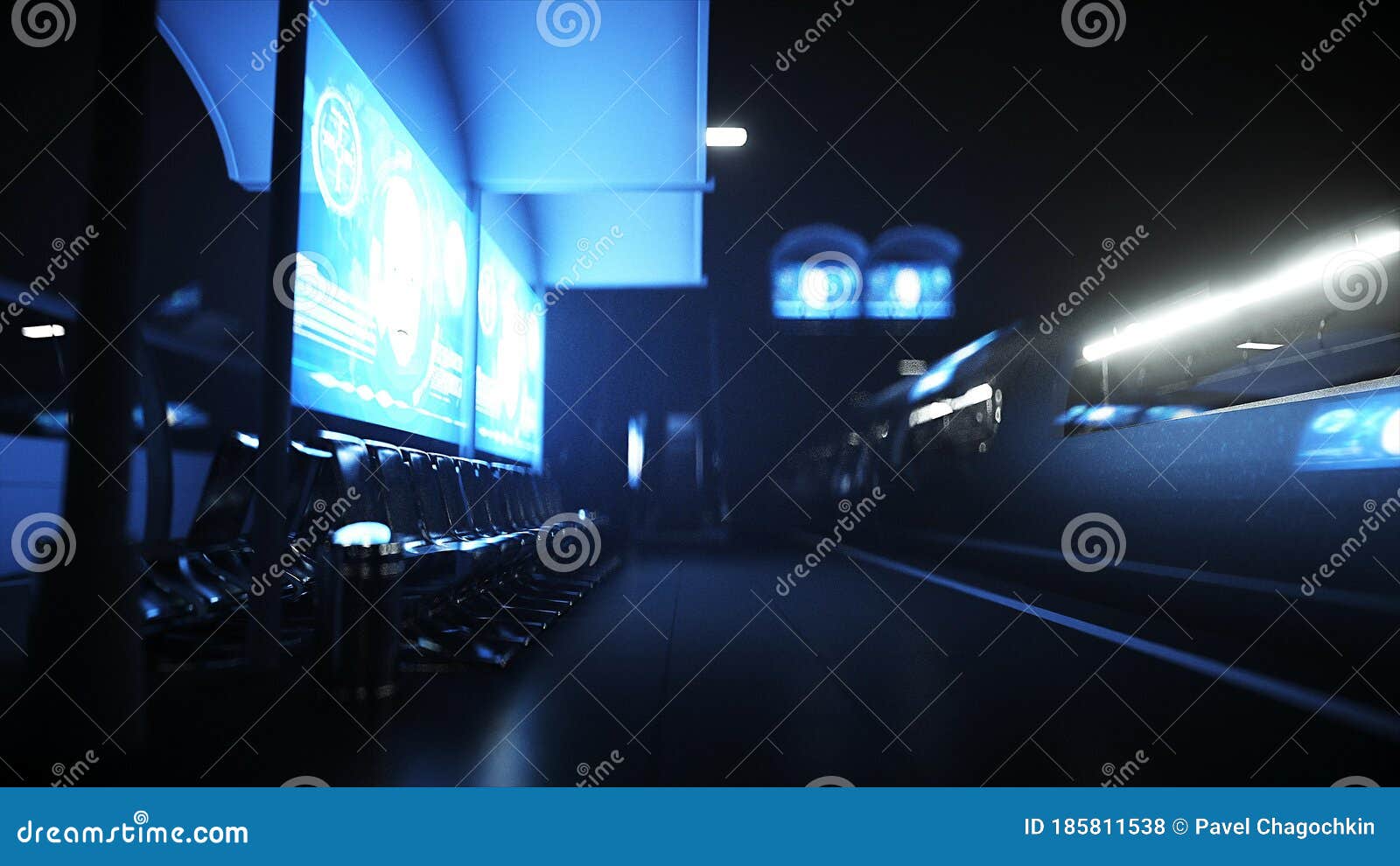 Sci Fi Railway Futuristic Station. Future Concept. Night View Stock ...