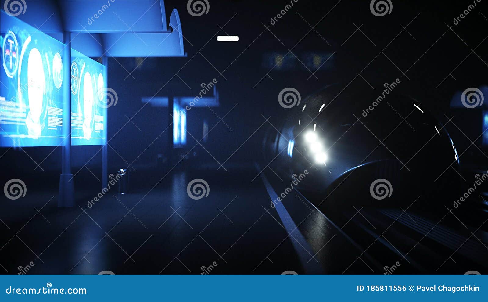 Sci Fi Railway Futuristic Station. Future Concept. Night View Stock ...