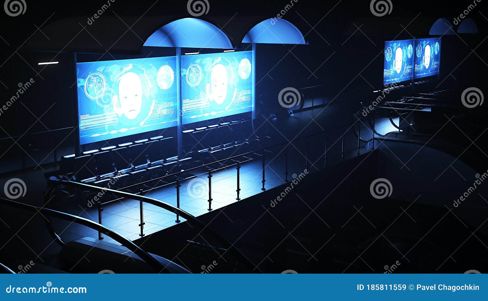 Sci Fi Railway Futuristic Station. Future Concept. Night View Stock ...