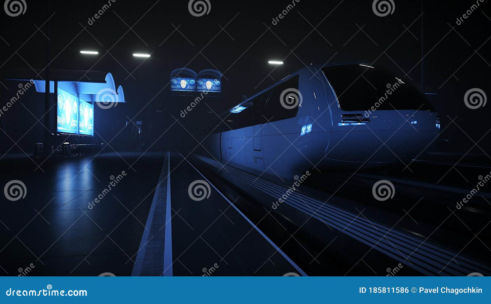 Sci Fi Railway Futuristic Station. Future Concept. Night View Stock ...